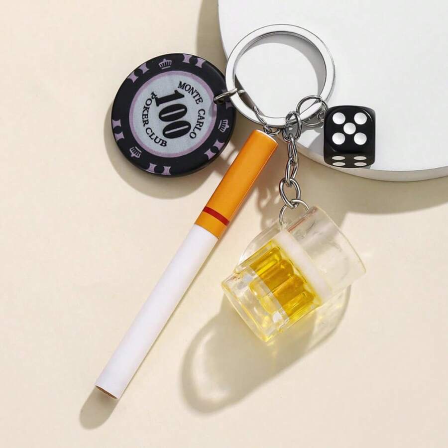 1pc Men's Cigarette & Beer Glass Pendant Keychain, Fashion Accessory ...