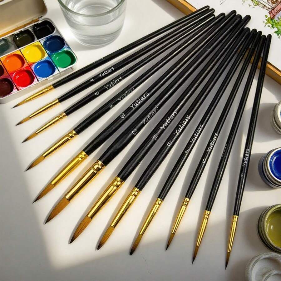 12-Piece Set Of Professional Round-Headed, Pointed Nylon-Bristled ...