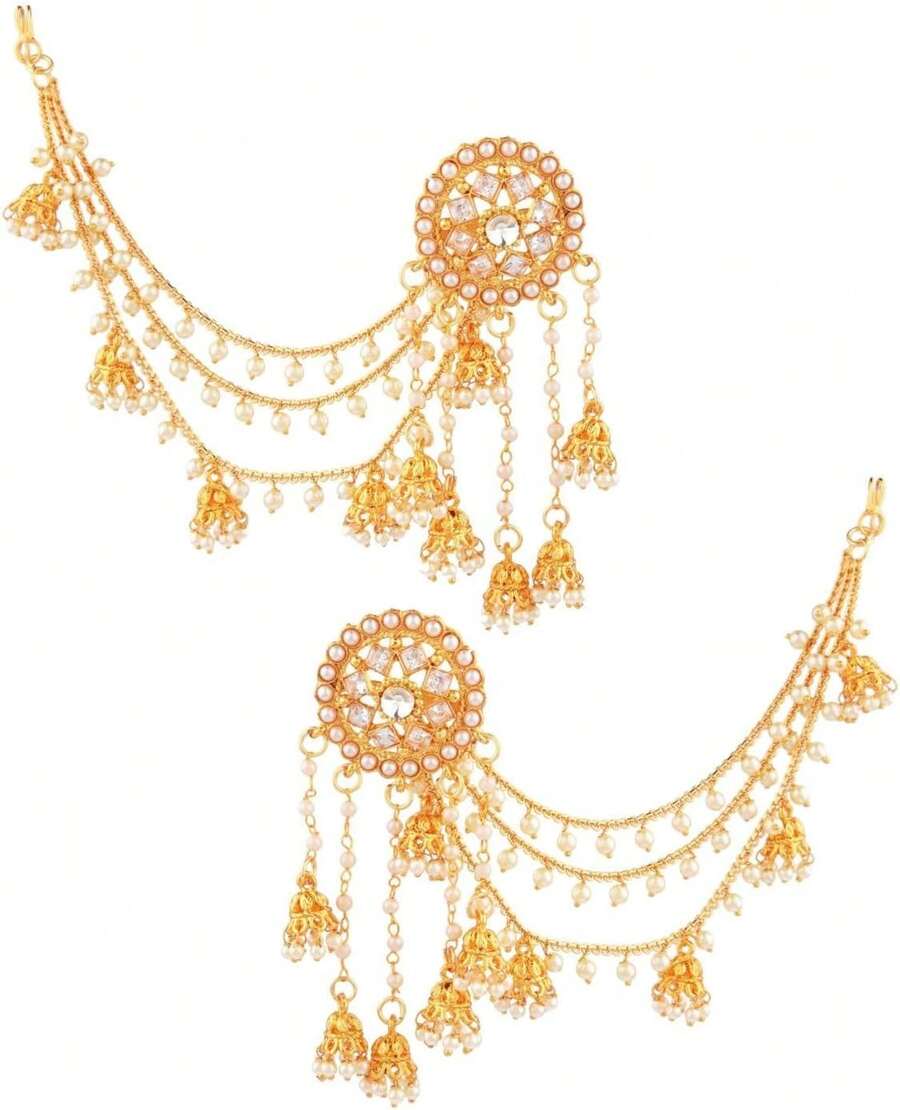 Jhumka Earrings With Ear Chain - Wedding Bridal Bollywood Jewelry ...