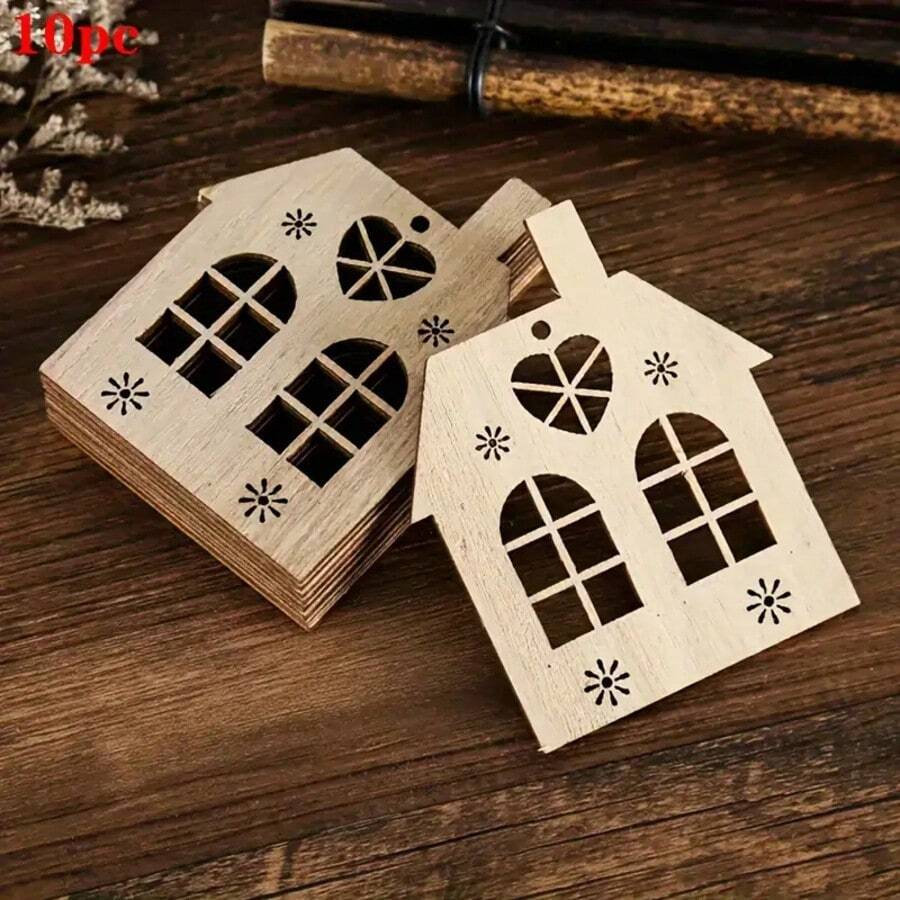10pcs Wooden Hollow Heart Shape House Decor, Suitable For DIY Crafts ...