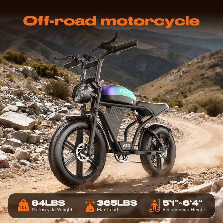 F30-Electric Bike For Adult, 48V 749W Peak Electric Dirt Bike, 27.9MPH, 100 Miles, 7 Speed, 20 ...