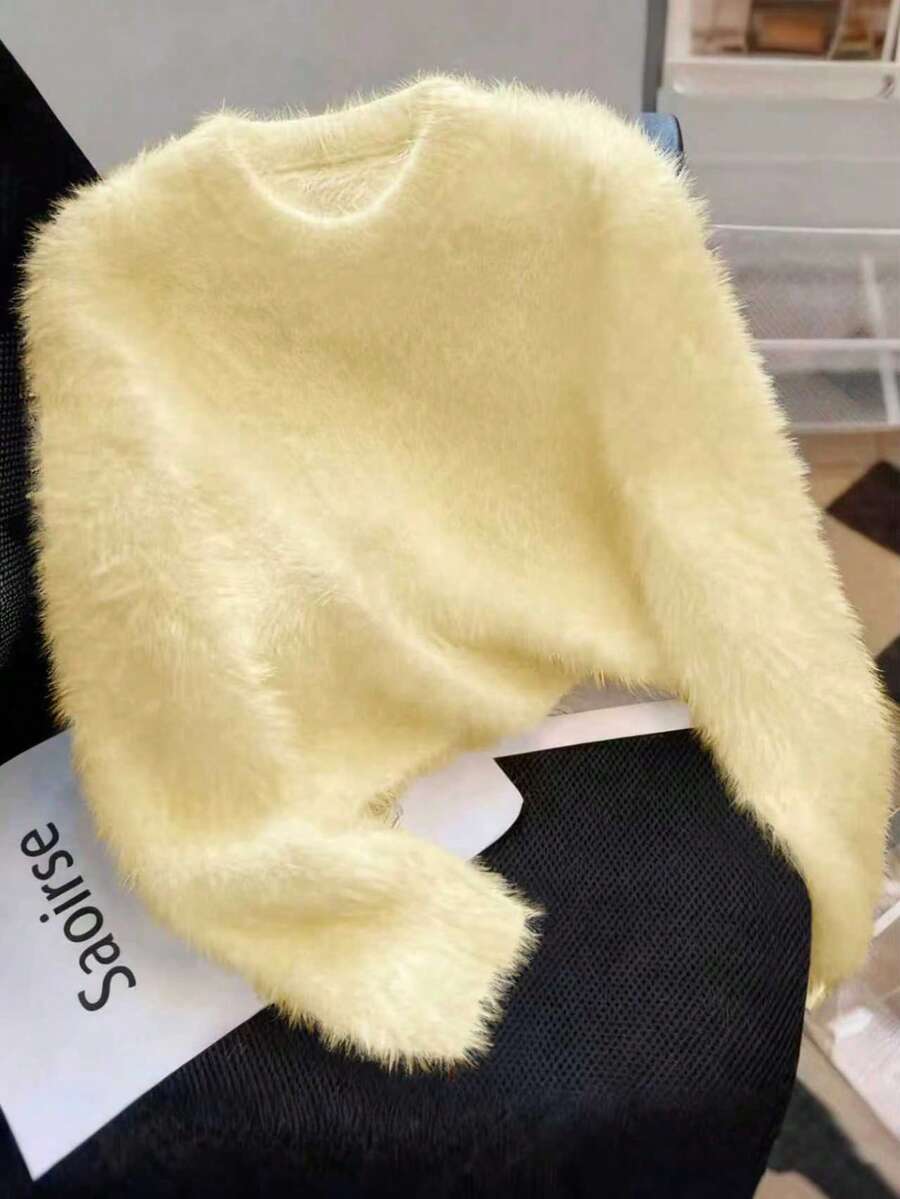 White Mink Cashmere Sweater For Women, Short Knitted Top, Elegant Daily ...