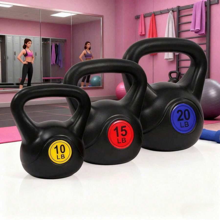 Wide Grip Kettlebell Exercise Fitness Weight Set, 3-Pieces: 10lb, 15lb ...