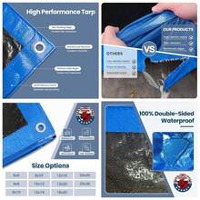 Tarp 6x6 Waterproof 7mil BlueBlack Multipurpose Tarps Resistant Outdoor ...