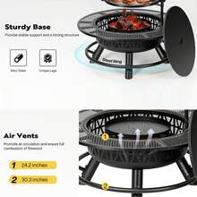 35'' Outdoor Wood Burning Round Fire Pit Barbecue Pit BBQ Backyard ...