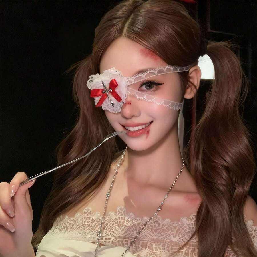 Halloween Cos Dress Up Black Lace Cross Bow Nun Eye Mask Gothic Photo ...