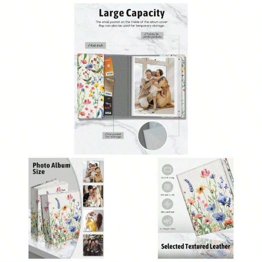 Photo Album 4x6, 56 Pockets Small Picture Book Botanical Wild Flowers ...