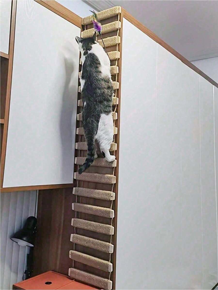 1 Sturdy Fir Wood Cat Ladder With Durable Rope - Great For Playing ...