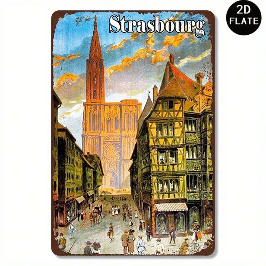 2D Flat, Vintage Strasbourg Metal Wall Art Sign - 30.48x20.32 Cm ...