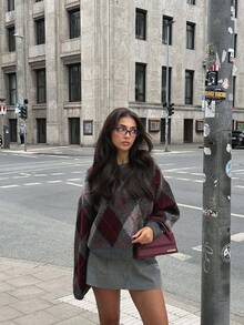 Suéter feminino de malha diamante chique e retrô da SOOKAUG, estilo ...