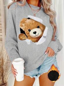 2025 New Sweatshirts Women's Teddy Bear Print Round Neck Sweater - Torn ...