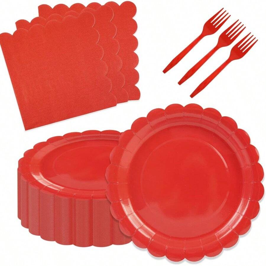 75Pcs Red Paper Plates Set7 Inch Scalloped Christmas Plates Disposable ...