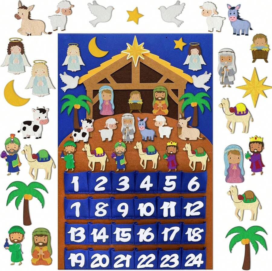 Watersay Nativity Advent Calendar 2ft Felt Religious Christmas Advent ...