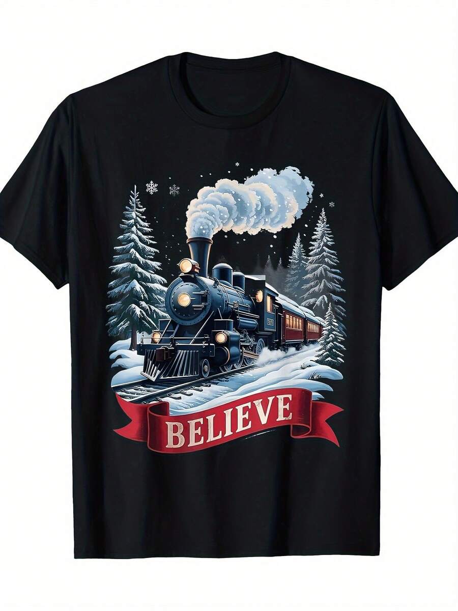 All Aboard Polar Express Christmas Tee - Cozy 100% Cotton, Short-Sleeve ...