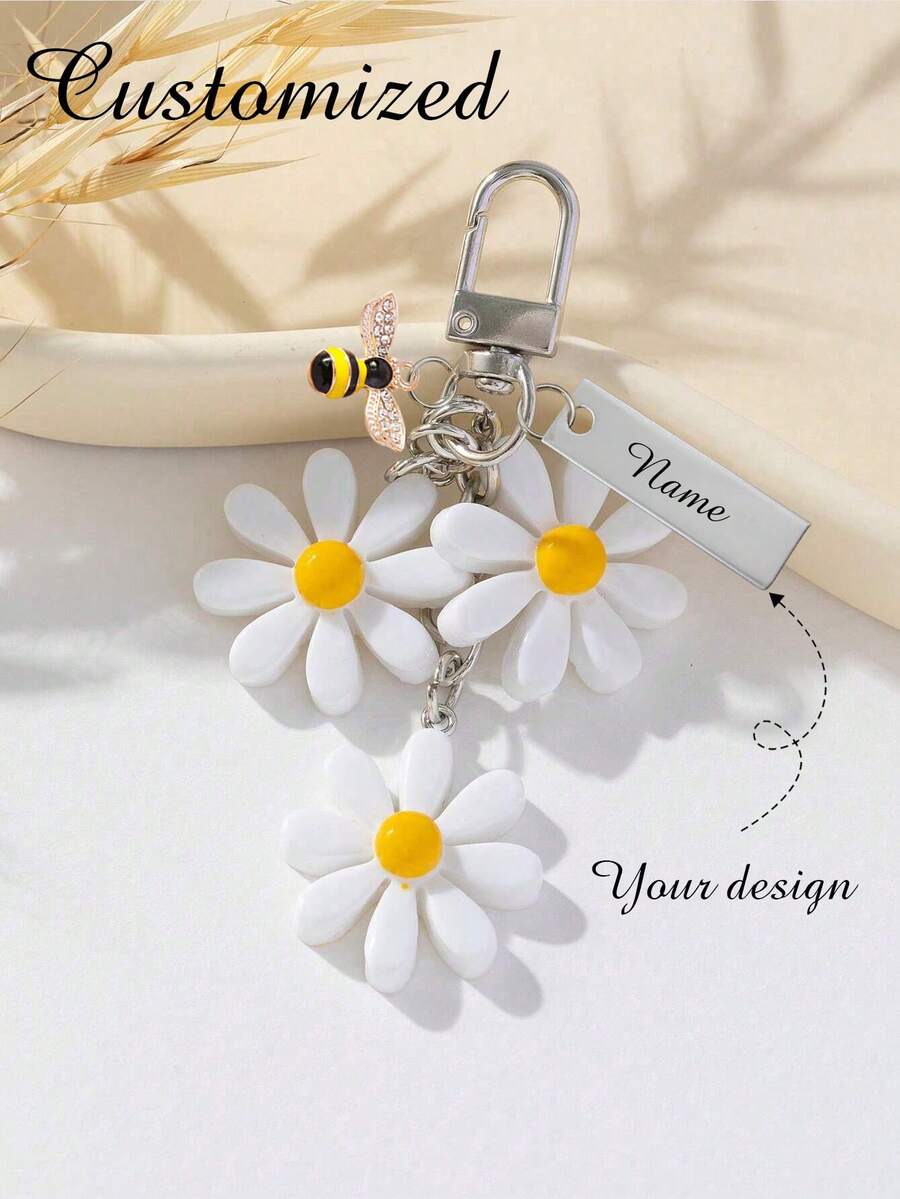 1pc Customized Metal Bee Daisy Keychain Bow Keychain, Lightweight And ...