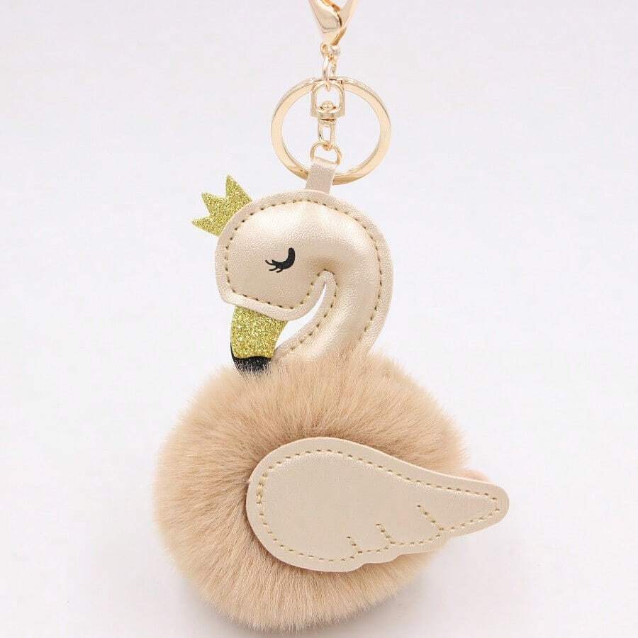 Swan Boutique Bag Pom-Pom Pendant PU Leather Swan Plush Keychain Wallet ...