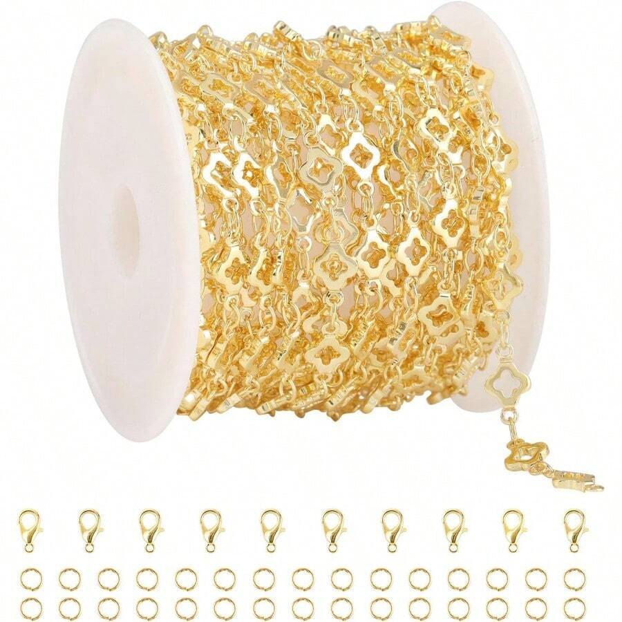 4 Meters 18K Gold Plated Brass Chain For Jewelry Making Four Leaf ...