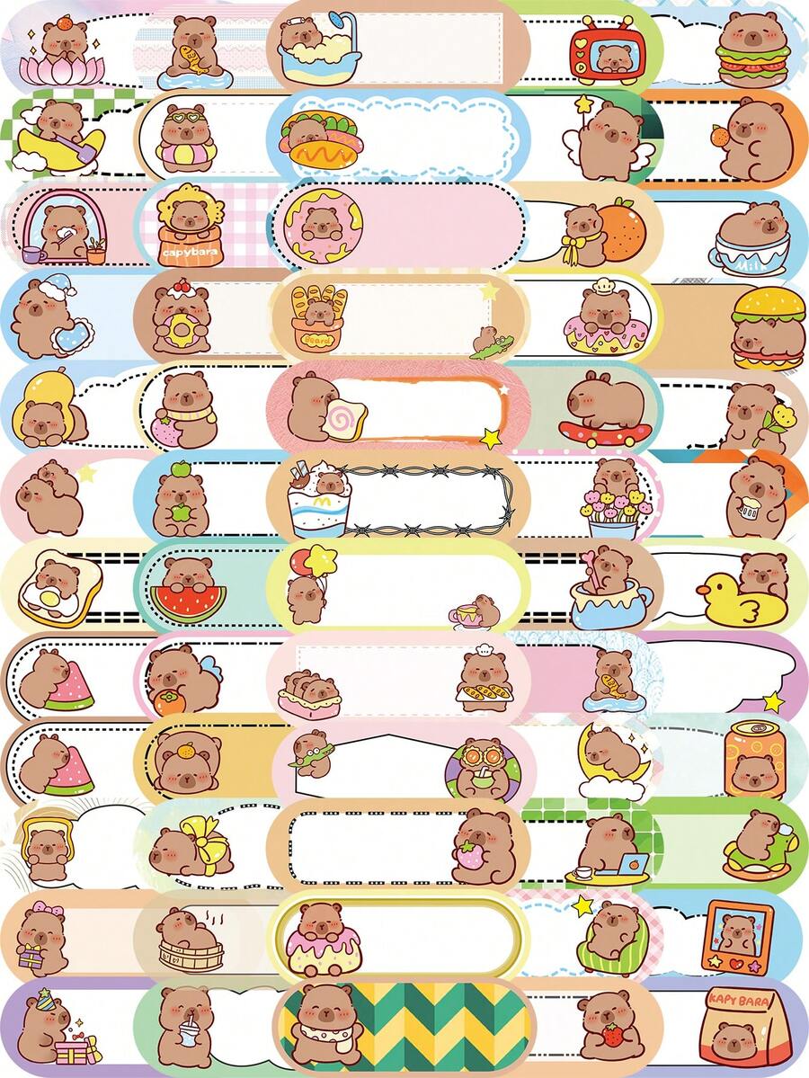 60 PCS Capybara Label Stickers, Adorable Animal With Food & Daily ...