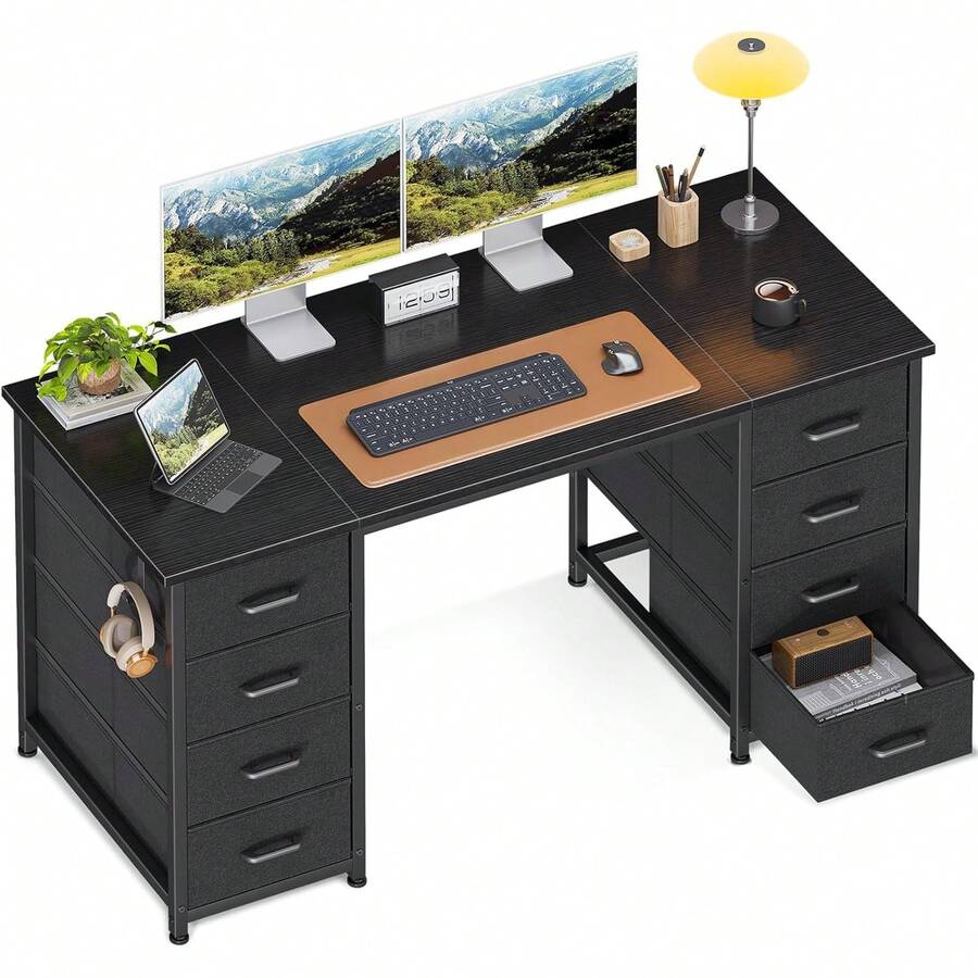 48 Inch Computer Desk With 8 Fabric Drawers, Modern Office Desk With ...