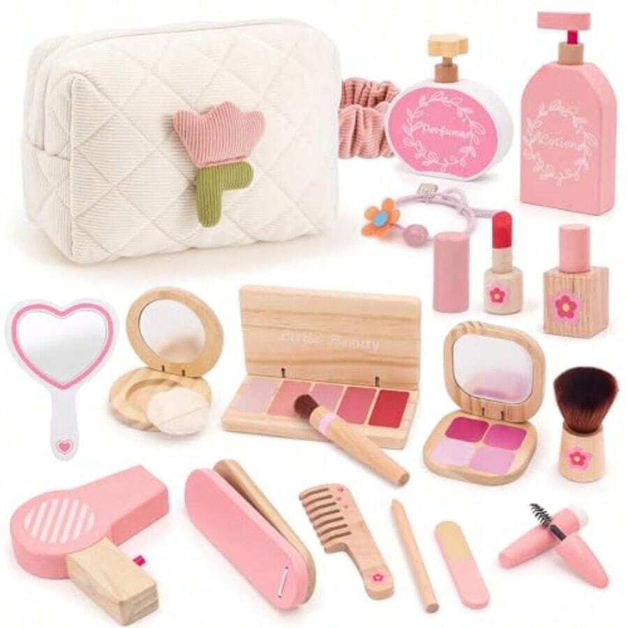 Wooden Makeup Toy Set For Girls Pretend Play Makeup Kit For Toddlers 3 ...