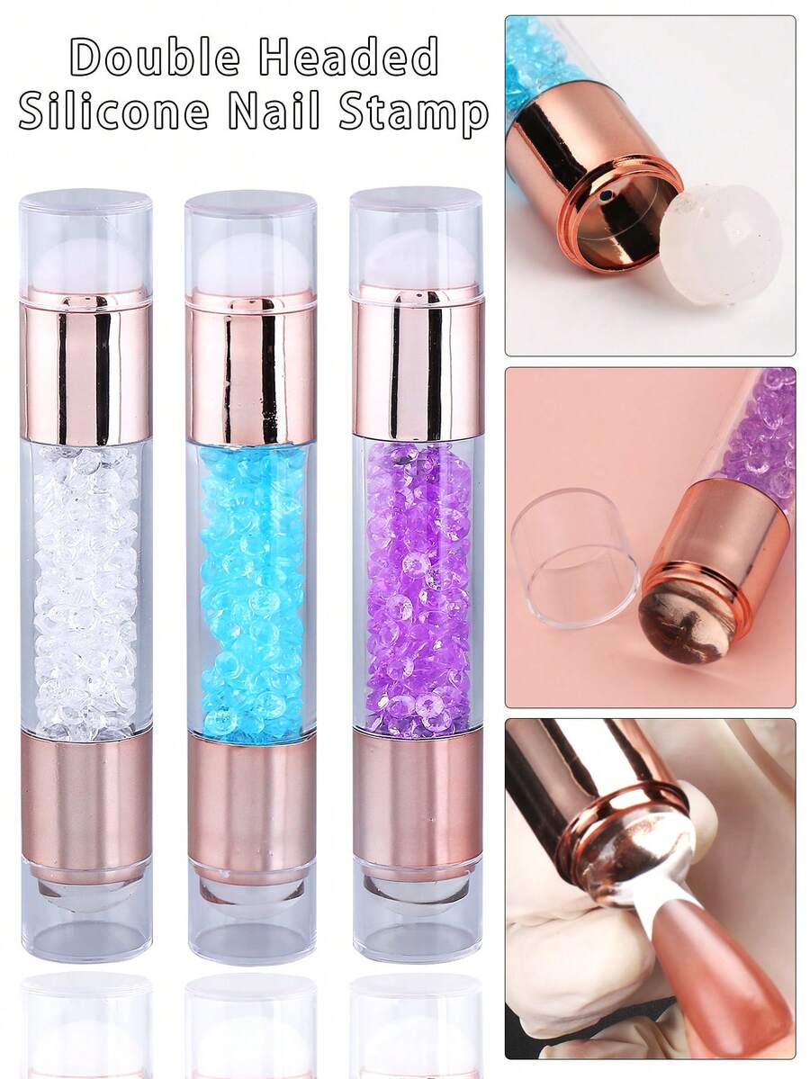 1pc Double Headed Silicone Nail Stamps+2pcs Scraper, With Rhinestone ...