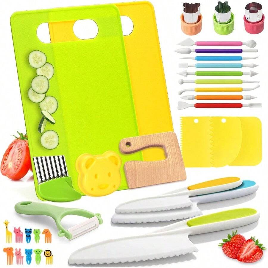 34 Pcs Montessori Kitchen Toys For Toddlers- Knife Sets For Real ...