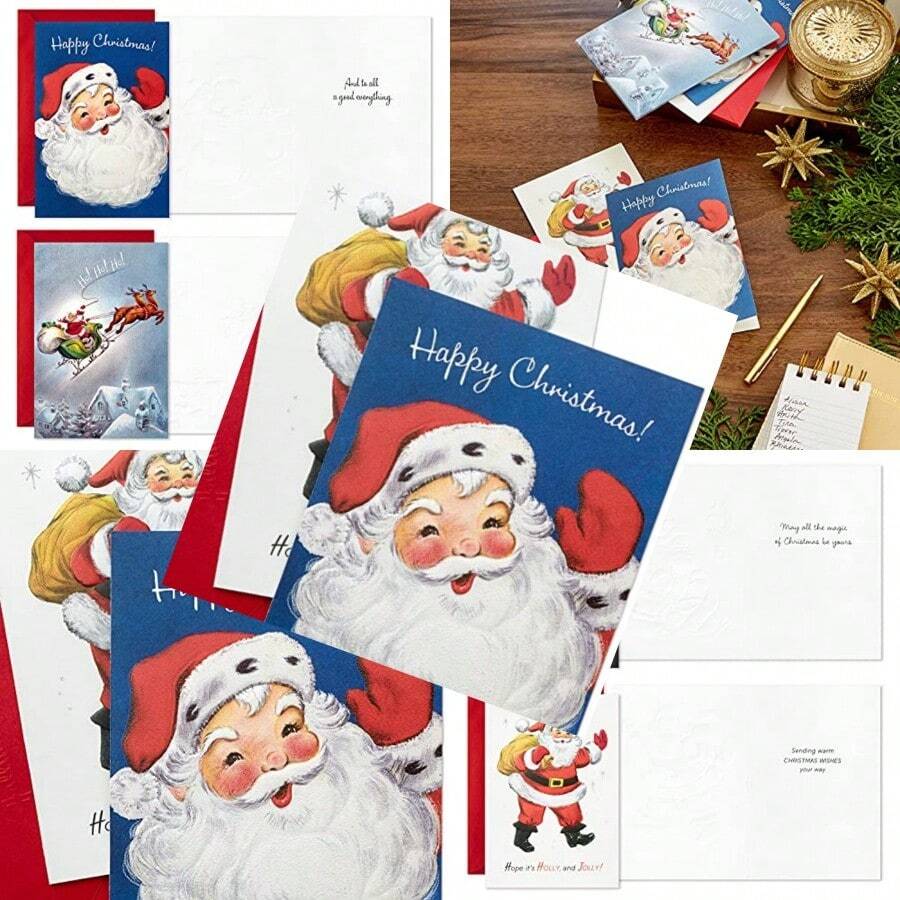 Hallmark Boxed Christmas Cards Vintage Santa Claus 4 Designs 12 Cards ...