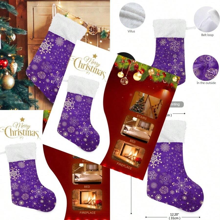 ALAZA Christmas Stockings Winter Violet Purple With Gold Snowflakes ...