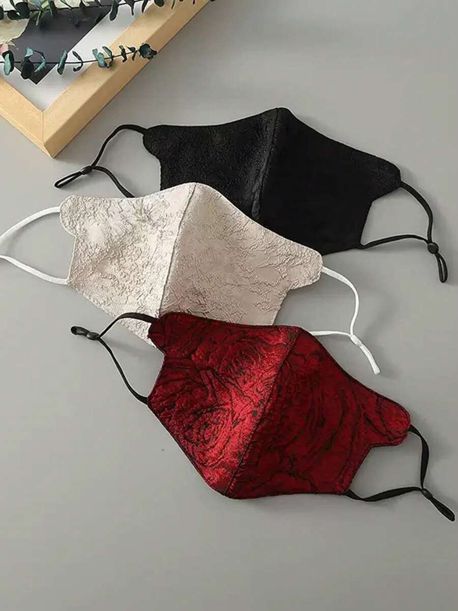 Women's Elegant Embroidered Jacquard Face Mask - Adjustable Ear Loops ...