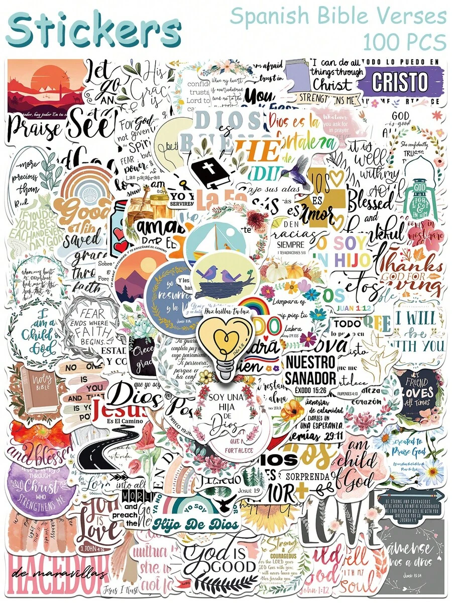 100pcs Vinyl Spanish Bible Verses & Inspirational Quotes Stickers ...