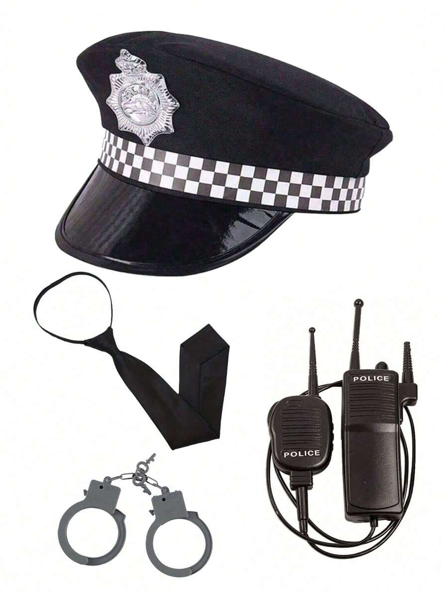 Hat, Black Adult Female Uniform Costume, Flat Top Octagonal Hat, Walkie ...