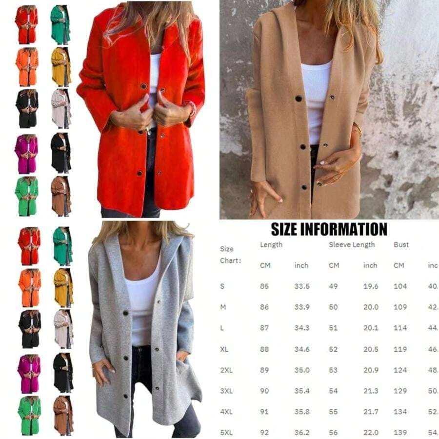 Genérico Casual Single Breasted Hooded Jacket Women, Womens Jackets ...