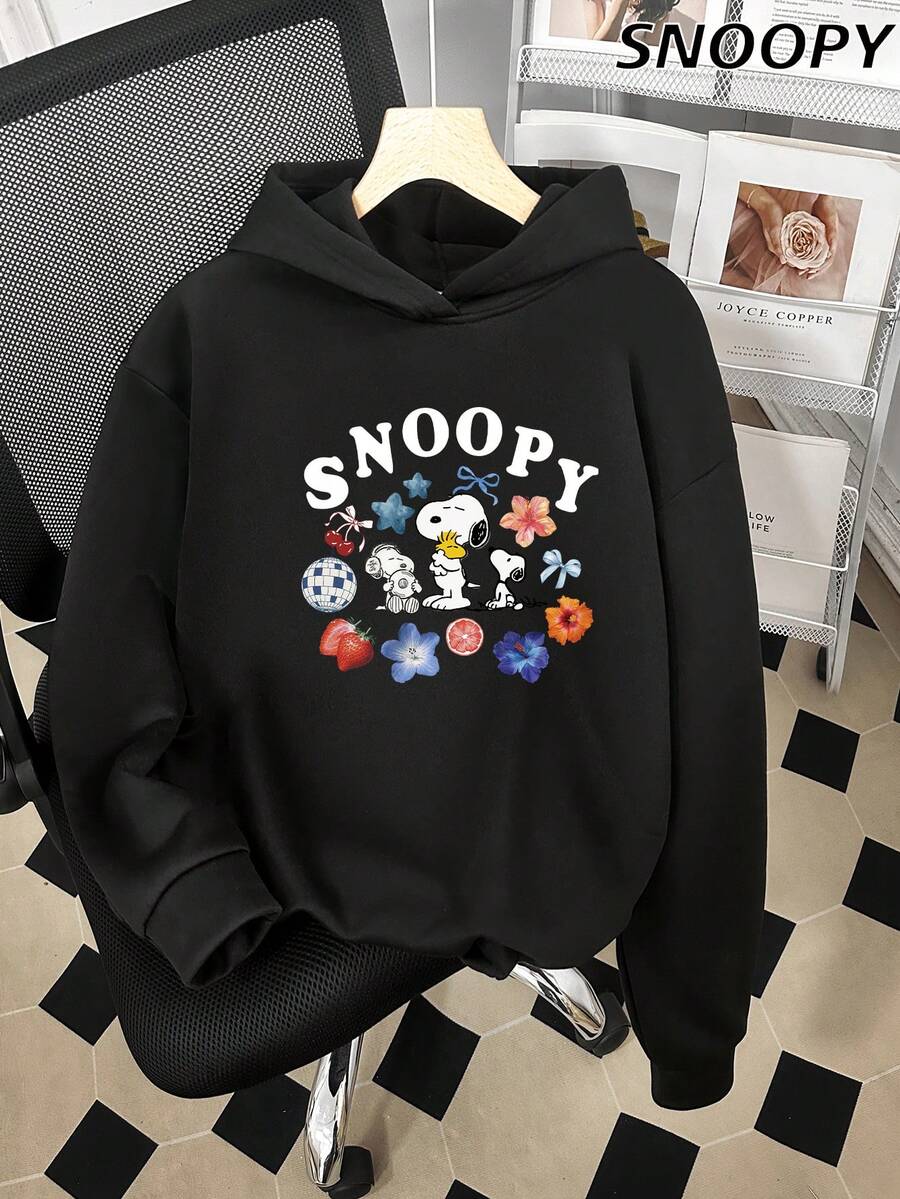 Snoopy; Three Strawberry; Flower; Cherry Snoopy Crew Neck Hoodie; Cute ...