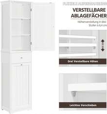 180 cm hoher Badezimmerschrank mit Wäschekorb, Schublade und Tür ...