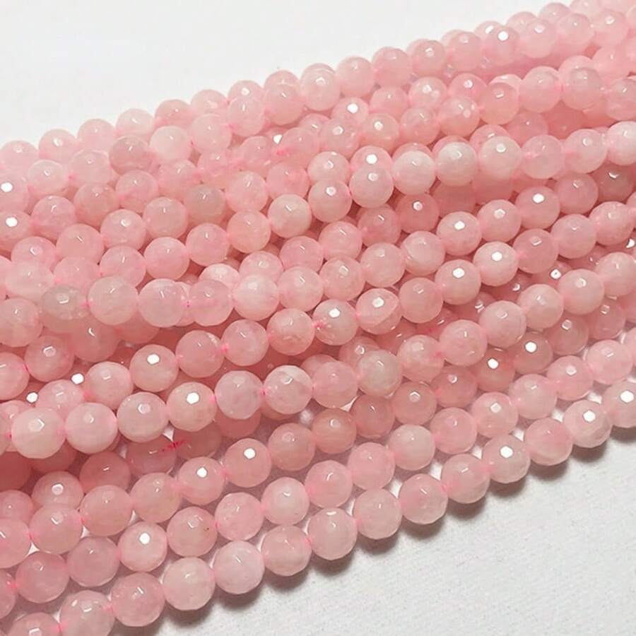 Natural Rose Pink Quartz Crystal Faceted Round Stone Loose Beads For ...