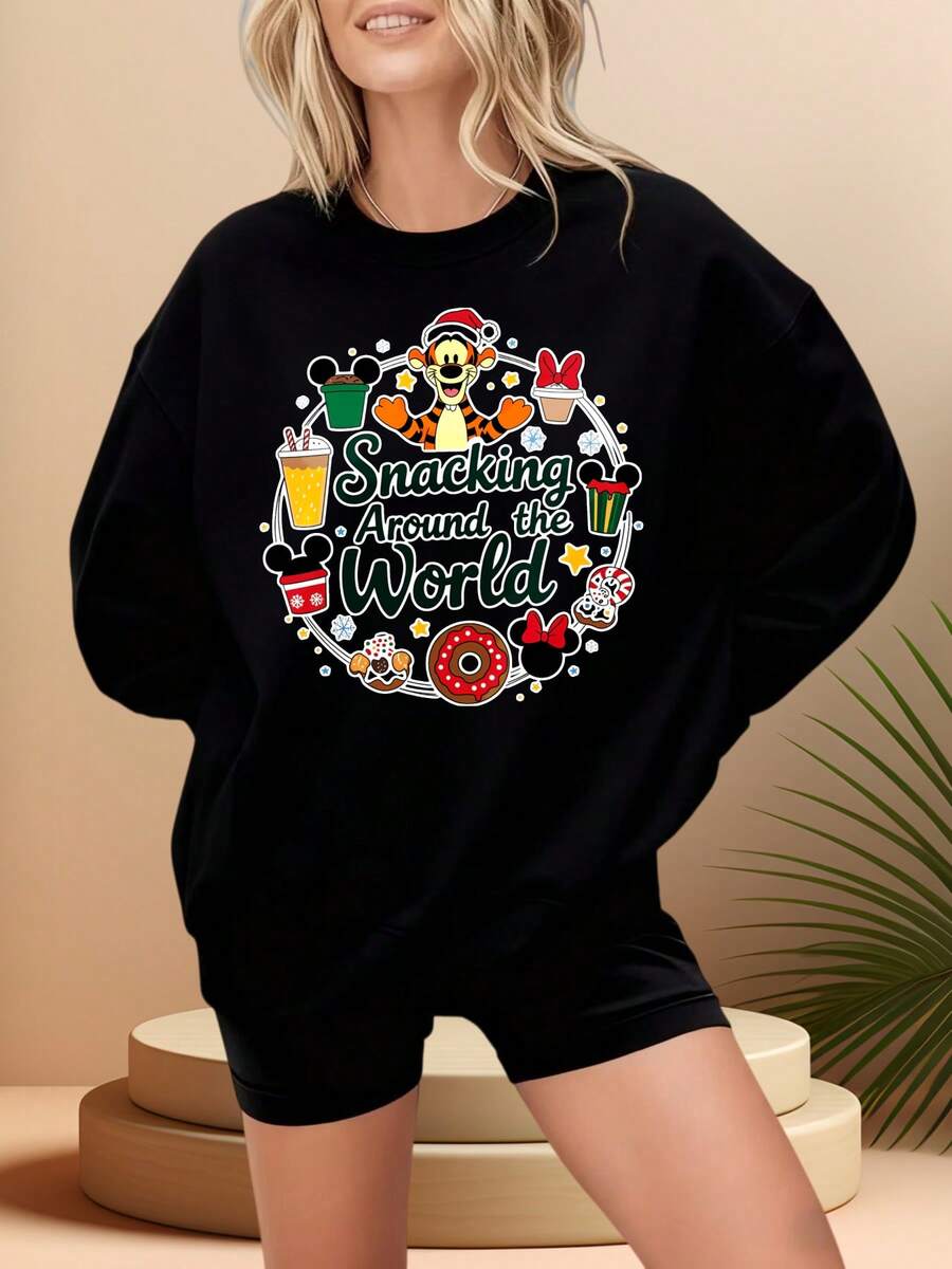 Disney Oversized Sweatshirt Black Snacking Around The World Mickey ...
