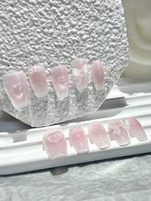 10PCS Cute Pink Sweet Princess Removable Handmade Wear Nail Art Y2K ...