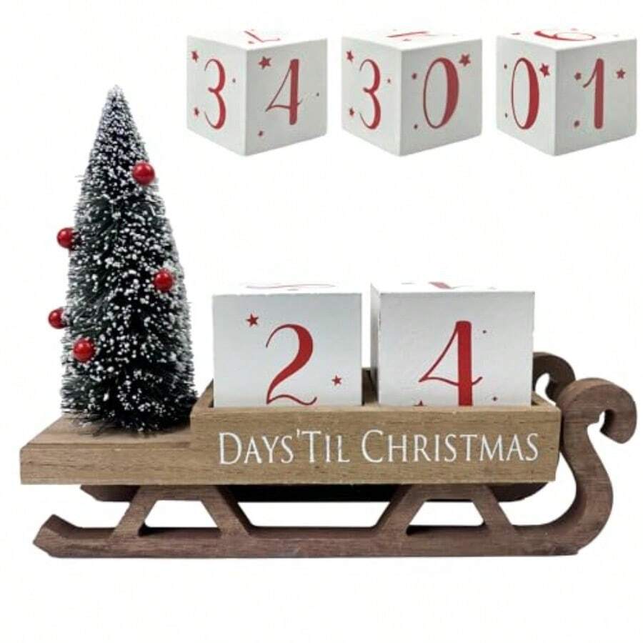 Christmas Countdown Blocks Santa Sleigh Advent Calendar 99 Days ...