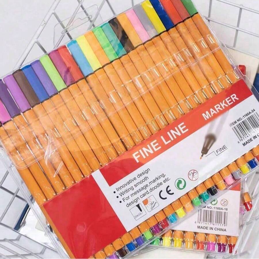 24 Color Fine Tip Pen 0.4mm Fine Line Type, Back-To-School Supplies ...