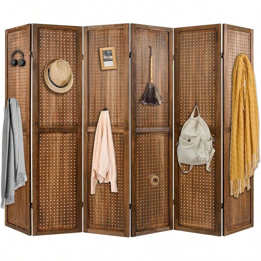 6Panel Folding Room Divider 170cm Pegboard Display Freestanding Privacy ...