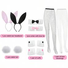 2 Set Bunny Costume Set Women Halloween Bunny Outfit Fishnet Stocking ...