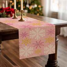 Pink & Gold Snowflake Table Runner, Christmas Snowflake Burlap Kitchen ...
