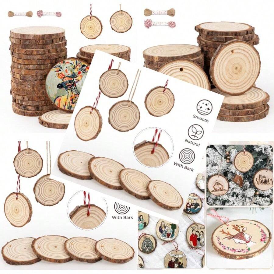 Wood Slices 30 Pcs 2.4"-2.8" Natural Wood Rounds With Predrilled Hole ...