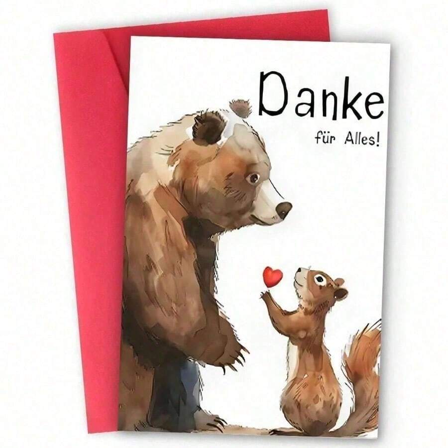 1pc, Charming German Thank You Card, (With Envelope) Brown Bear With ...