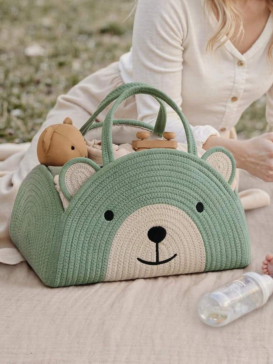 1pc New Teddy Bear Woven Baby Diaper Basket, Mommy Bag, Office Worker ...