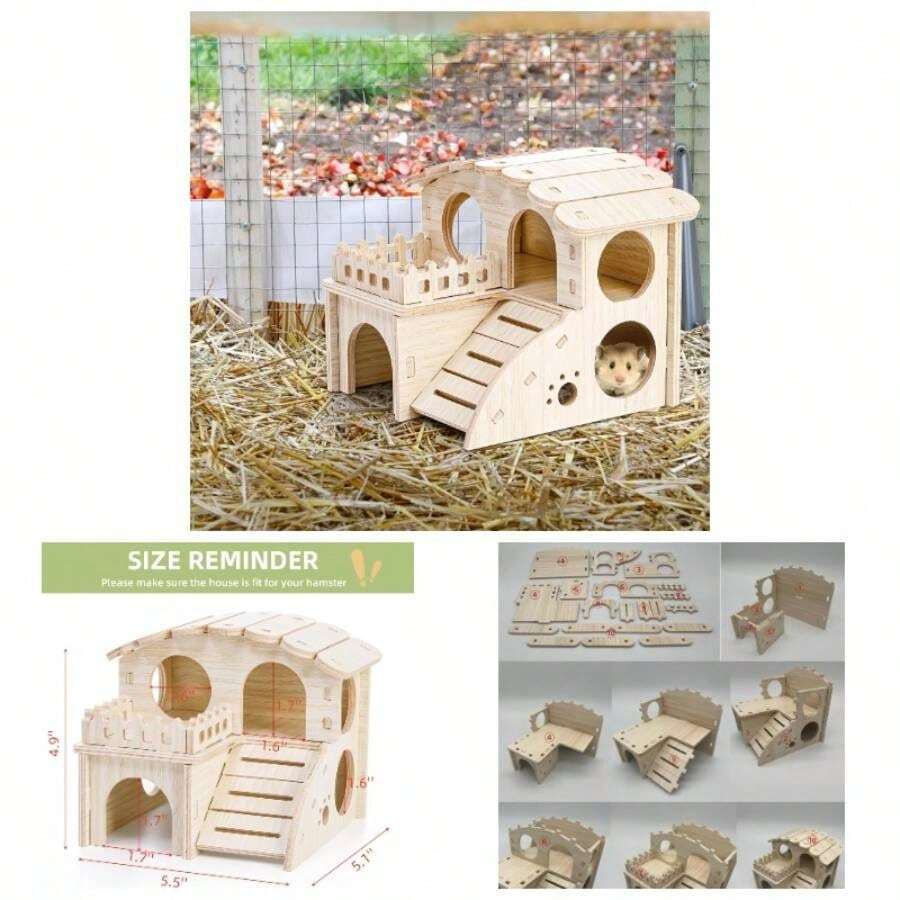 Wood Hamster House, Maze Hamster Hideout, Fun Slide Gerbil House With ...