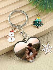 Custom Photo Heart Shape Keychain, Personalized Picture Couple Keychain ...