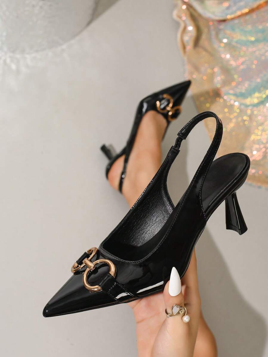 2025 New Sexy Patent Leather Slingback High Heel Pumps, Fashion Pointed ...