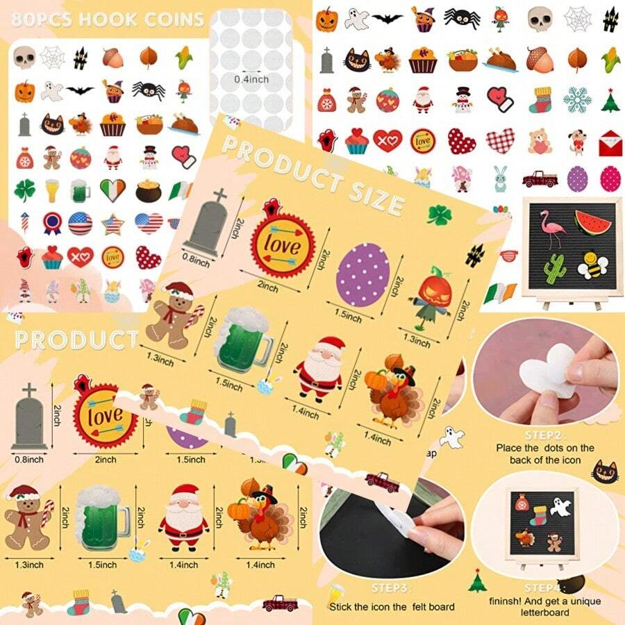 68 Pcs Holiday Seasonal Accessories Icons For Felt Letter Message Board Decorations Cute Symbols ...