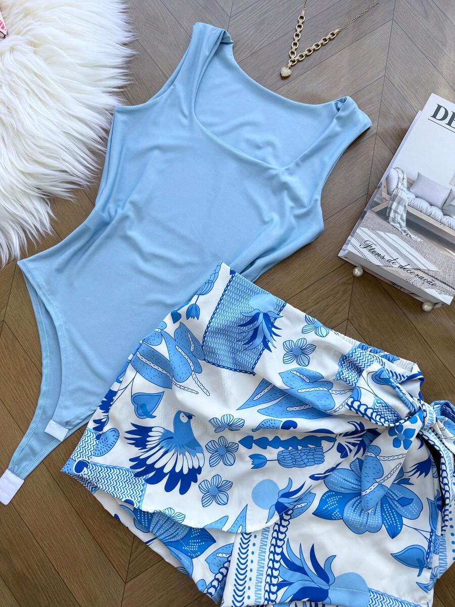 AZALEA Conjunto com Body-Estilo(body suplex + saia com short com ...